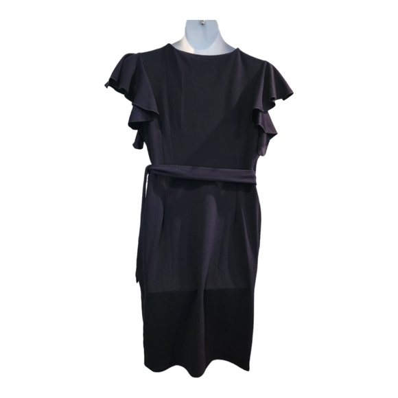 Oten | Dresses | Nwt Oten Navy Deep V Neck Ruffle Sleeve Sheath Faux ...